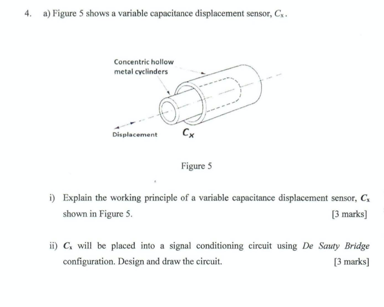 Solved a) Figure 5 shows a variable capacitance displacement | Chegg.com