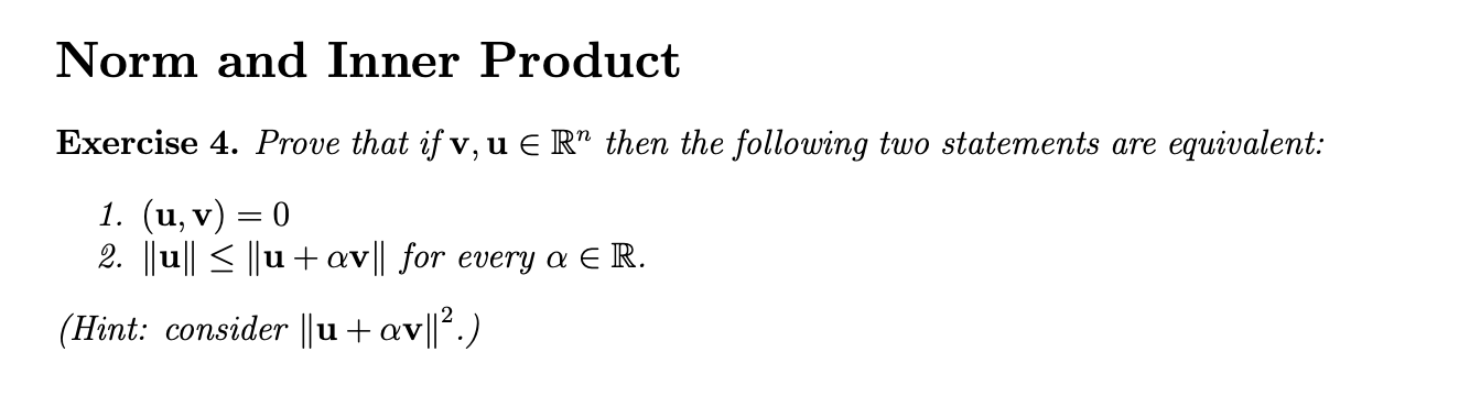 Solved Norm and Inner Product Exercise 4. Prove that if | Chegg.com