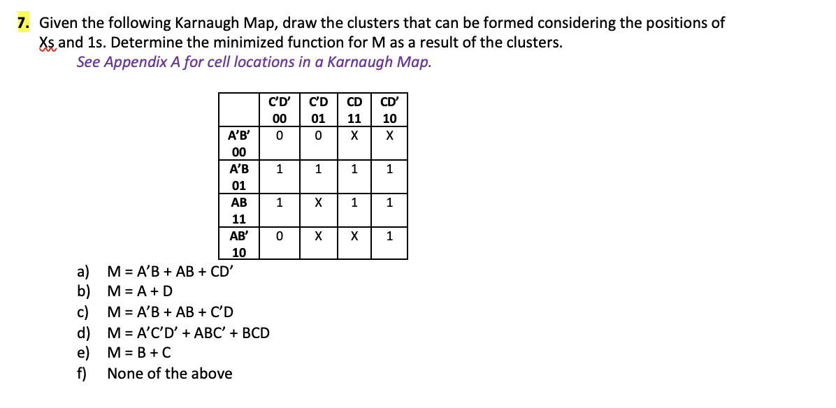 Solved 7. Given the following Karnaugh Map, draw the | Chegg.com