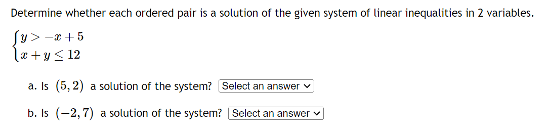 Solved Determine whether each ordered pair is a solution of | Chegg.com