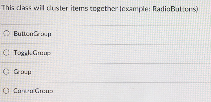 Solved This class will cluster items together (example: | Chegg.com