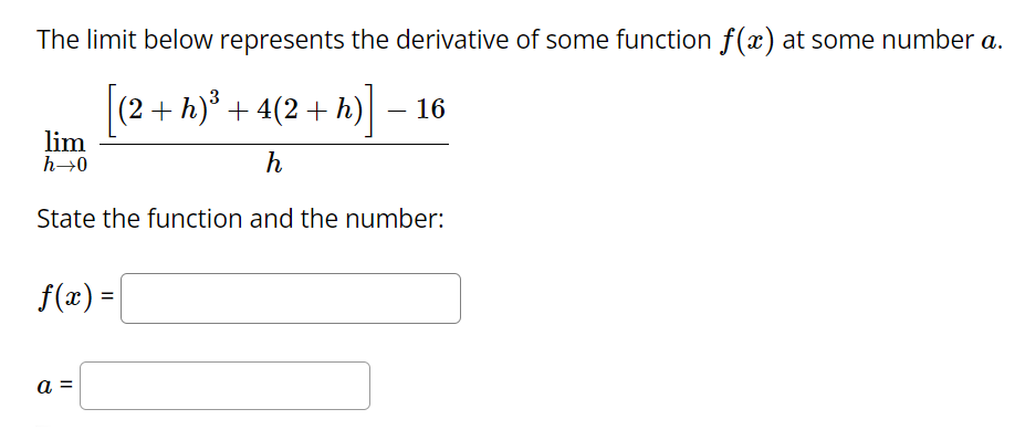 Solved The limit below represents the derivative of some | Chegg.com