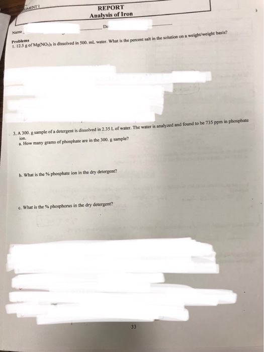 Solved REPORT Analysis of Iron Da Name Problems 1. 125 | Chegg.com