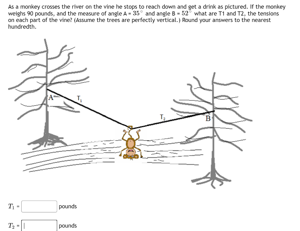 Solved As a monkey crosses the river on the vine he stops to | Chegg.com