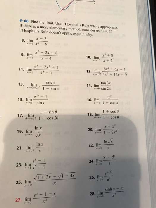 Solved 8-68 Find the limit. Use l'Hospital's Rule where | Chegg.com