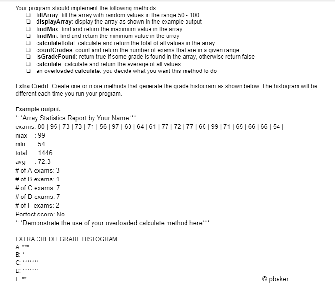 Solved Your program should implement the following methods: | Chegg.com