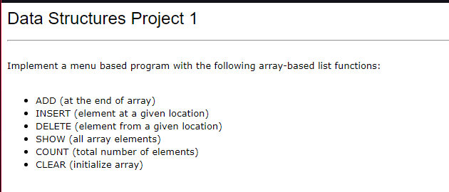 Solved Implement a menu based program with the following | Chegg.com
