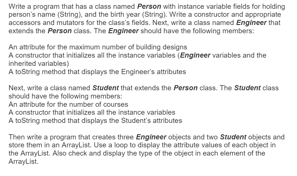 Solved Write a program that has a class named Person with | Chegg.com