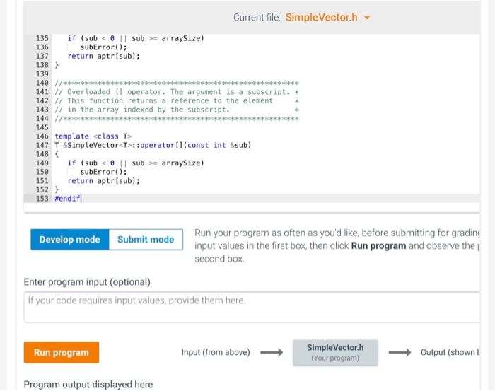 Solved Current file: SimpleVector.h 1 //Simple vector class | Chegg.com