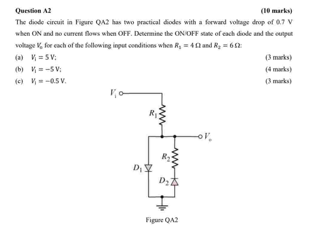 Question A2The diode circuit in ﻿Figure QA2 ﻿has two | Chegg.com