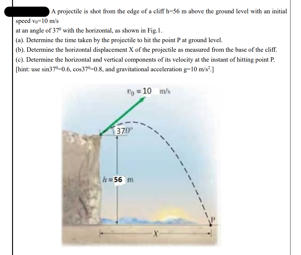 Solved A projectile is shot from the edge of a cliff h=56 m | Chegg.com