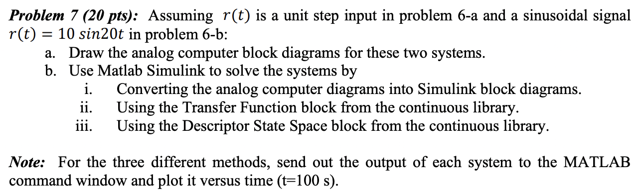 Problem 7 (20 pts): Assuming r(t) is a unit step | Chegg.com