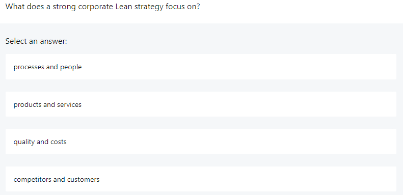 Solved What does a strong corporate Lean strategy focus | Chegg.com