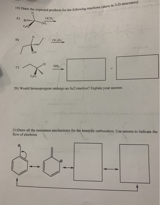 Solved products for the following reactions (show in 3-D | Chegg.com