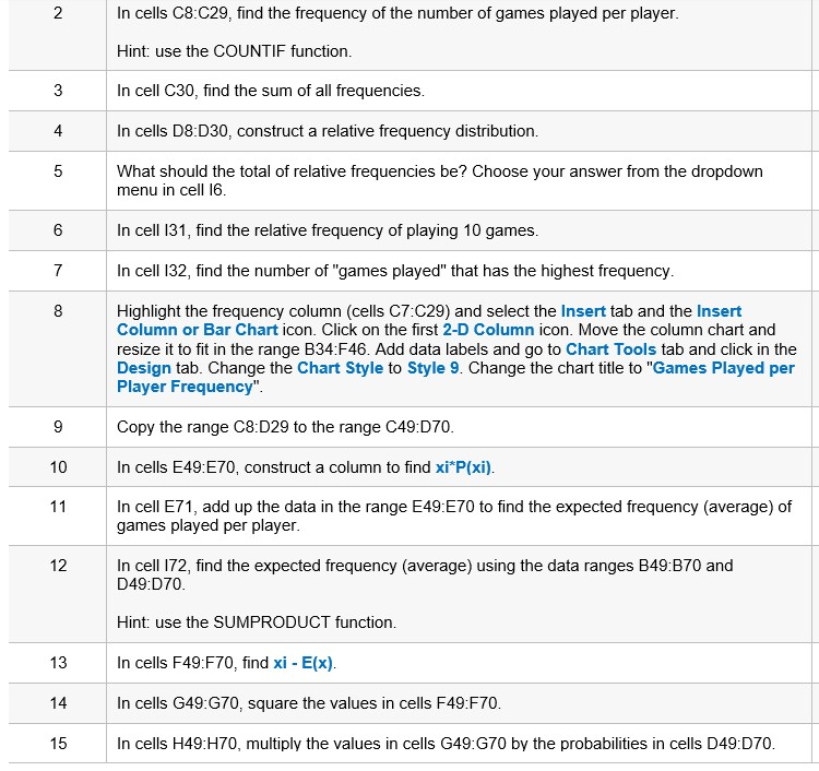 In cells C8:C29, find the frequency of the number of | Chegg.com