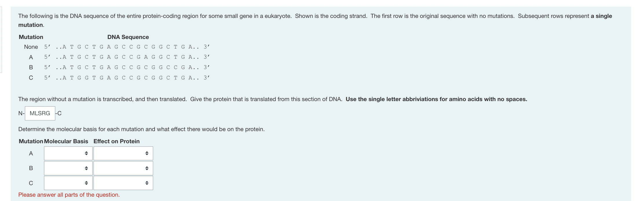 Solved mutation.```Mutation DNA SequenceNone 5'..A T G C T G | Chegg.com