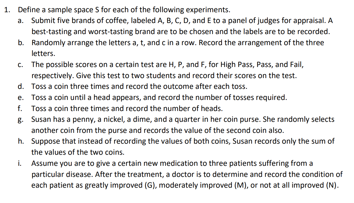 Solved C. 1. Define a sample space S for each of the | Chegg.com