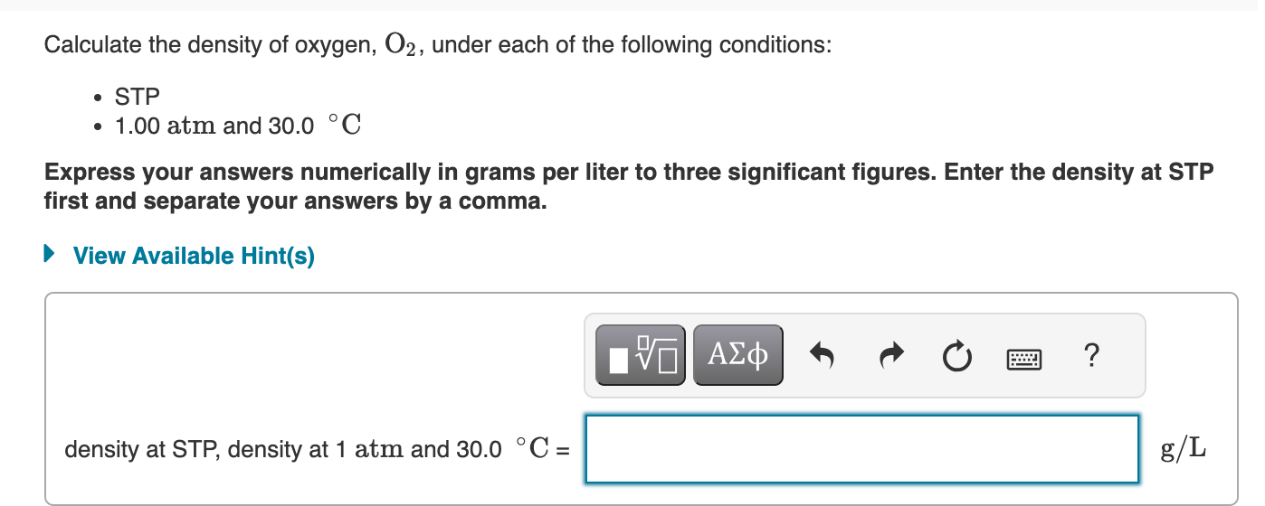 Solved - STP - 1.00 atm and 30.0∘C Express your answers | Chegg.com