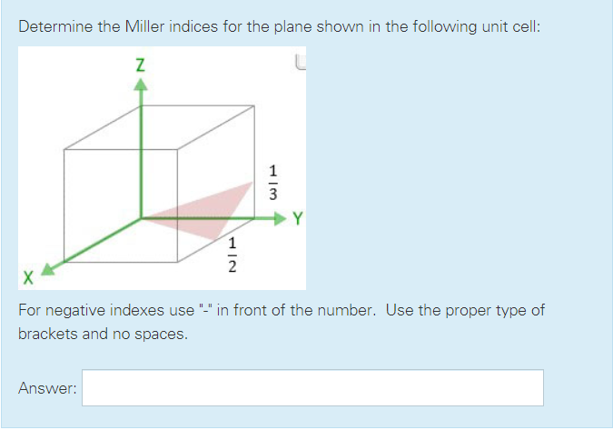Solved Determine the Miller indices for the plane shown in | Chegg.com