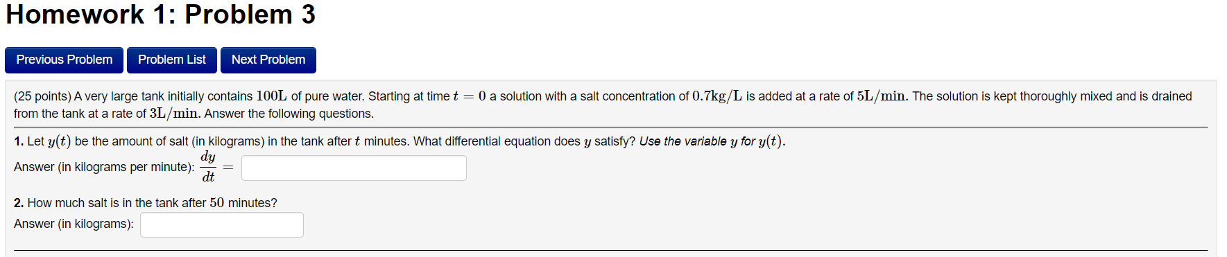 Solved Homework 1: Problem 3 Previous Problem Problem List | Chegg.com