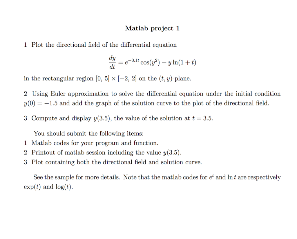 Solved Matlab project 1 1 Plot the directional field of the | Chegg.com