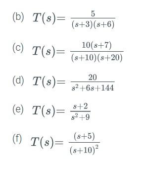 Solved For each transfer function, find the damping ratio, | Chegg.com
