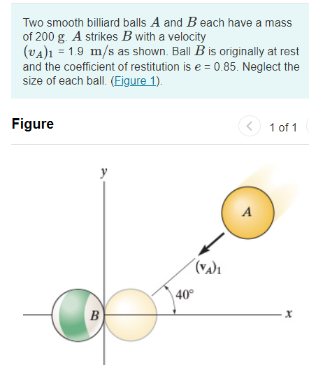 Solved Two smooth billiard balls A and B each have a mass of | Chegg.com