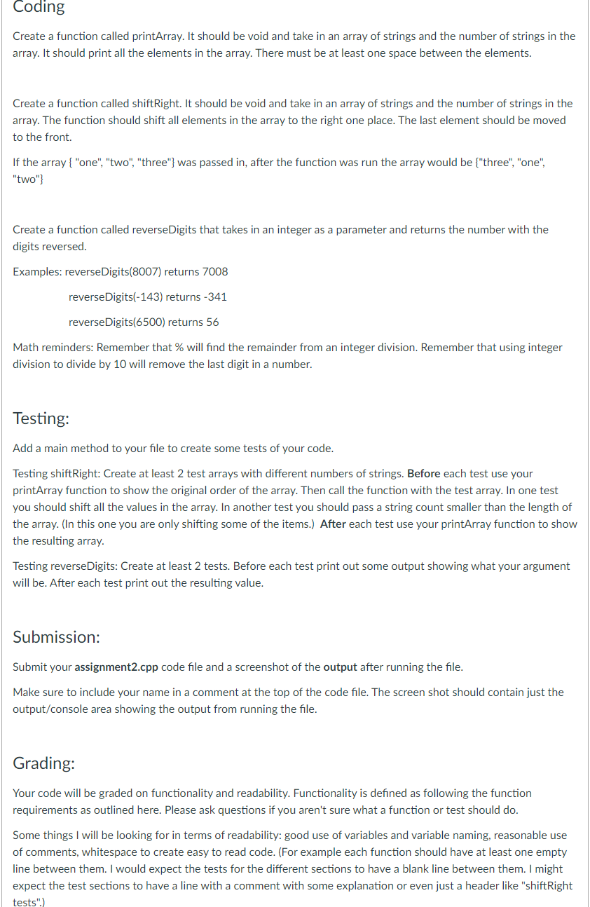 Solved Testing: Add a main method to your file to create | Chegg.com