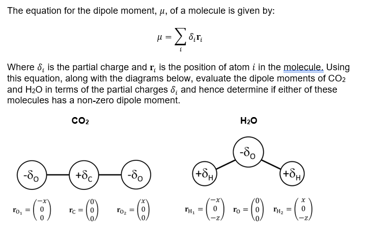 Solved The equation for the dipole moment, u, of a molecule | Chegg.com