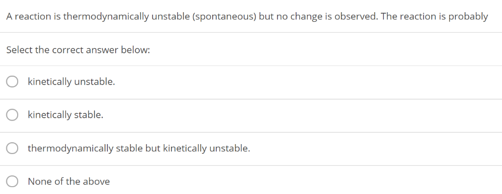 Solved A reaction is thermodynamically unstable | Chegg.com