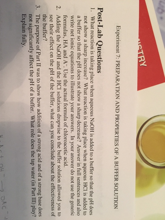 Solved Experiment 7: PREPARATION AND PROPERTIES OF A BUFFER | Chegg.com