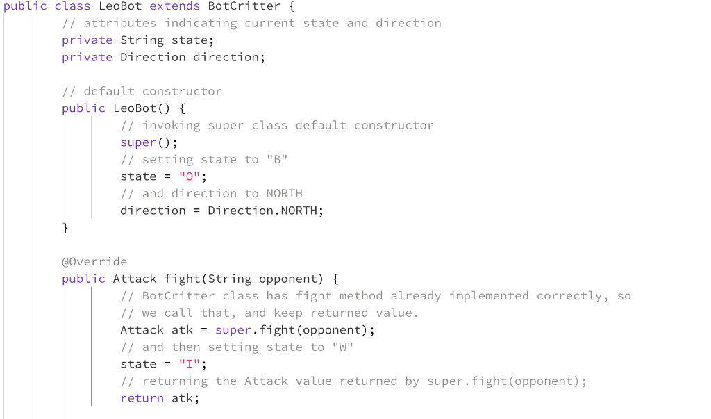 Solved public class LeoBot extends BotCritter { // | Chegg.com