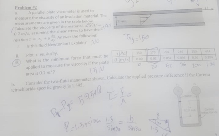 Problem, #2 a A parallel plate viscometer is used to | Chegg.com