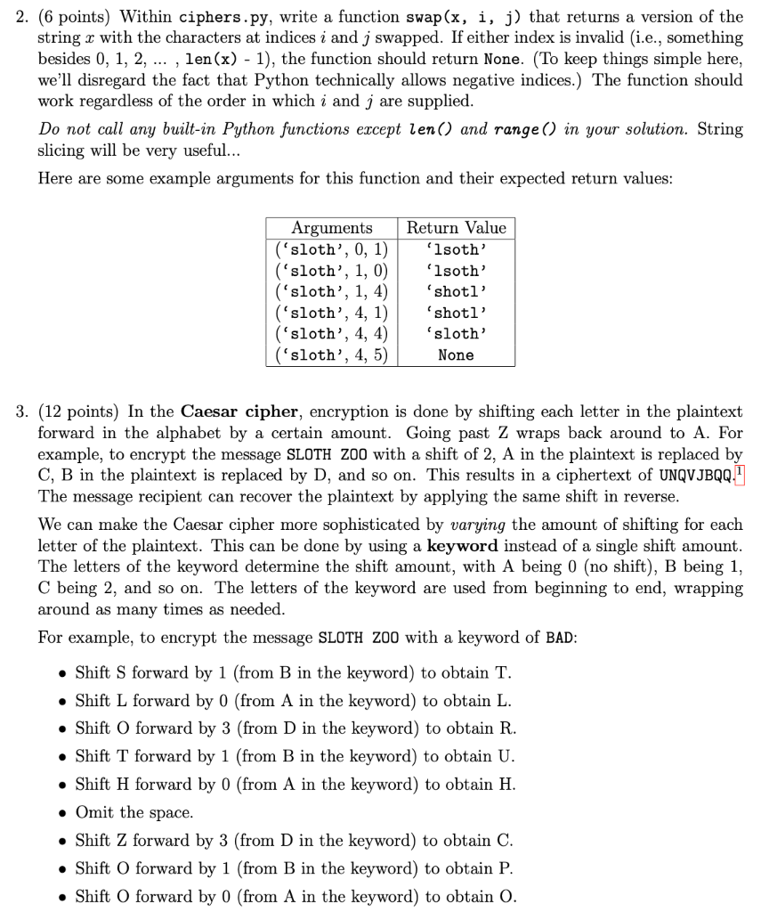 Solved 1. (4 points) Within a file named ciphers.py, write a | Chegg.com