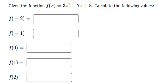 Solved Given the function f(x) = 2x2 – 8x + 4. Calculate the | Chegg.com