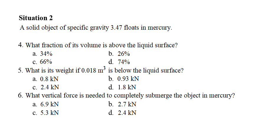 Solved Situation 2 A solid object of specific gravity 3.47 | Chegg.com