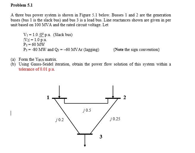 Solved Problem 5.1 A three bus power system is shown in | Chegg.com