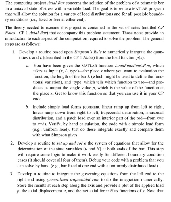 The computing project Axial Bar concerns the solution | Chegg.com