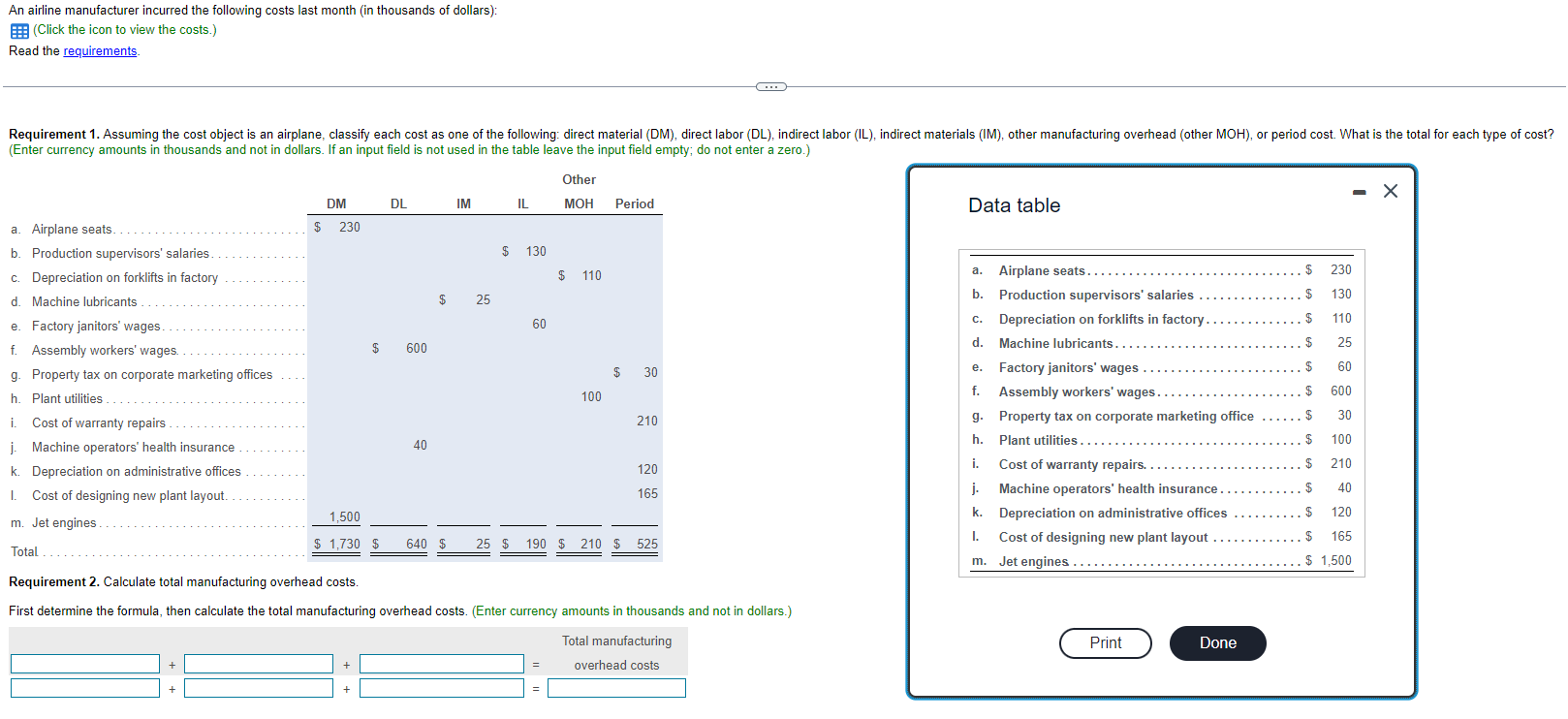 Solved (Click the icon to view the costs.)Read the | Chegg.com