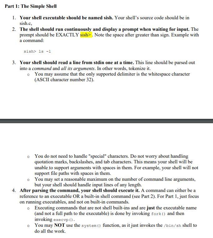 Solved Simple Shell (sish) ---- LANGUAGE: C in | Chegg.com