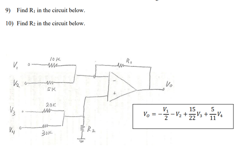 Solved 9) Find R in the circuit below. 10) Find R2 in the | Chegg.com