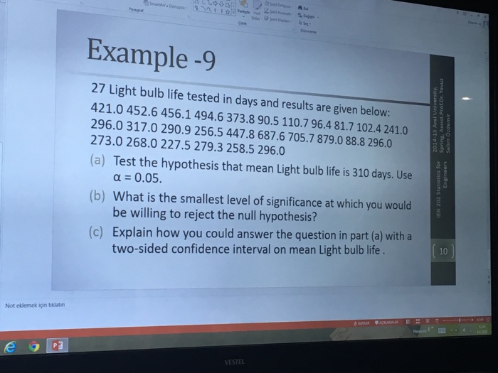 Solved Example -9 27 Light bulb life tested in days and | Chegg.com