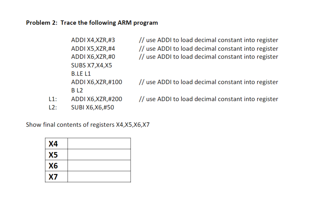 Solved Problem 2: Trace the following ARM program L1: L2: | Chegg.com Solved Problem 2: Trace the following ARM program L1: L2: | Chegg.com