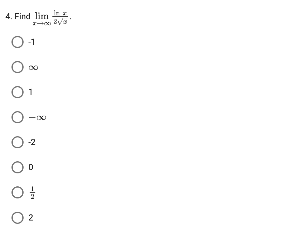Solved 4. Find lim in a x+2Væ 0 -1 1 ♡ O -2 o 1 / 2 O 2 2 | Chegg.com