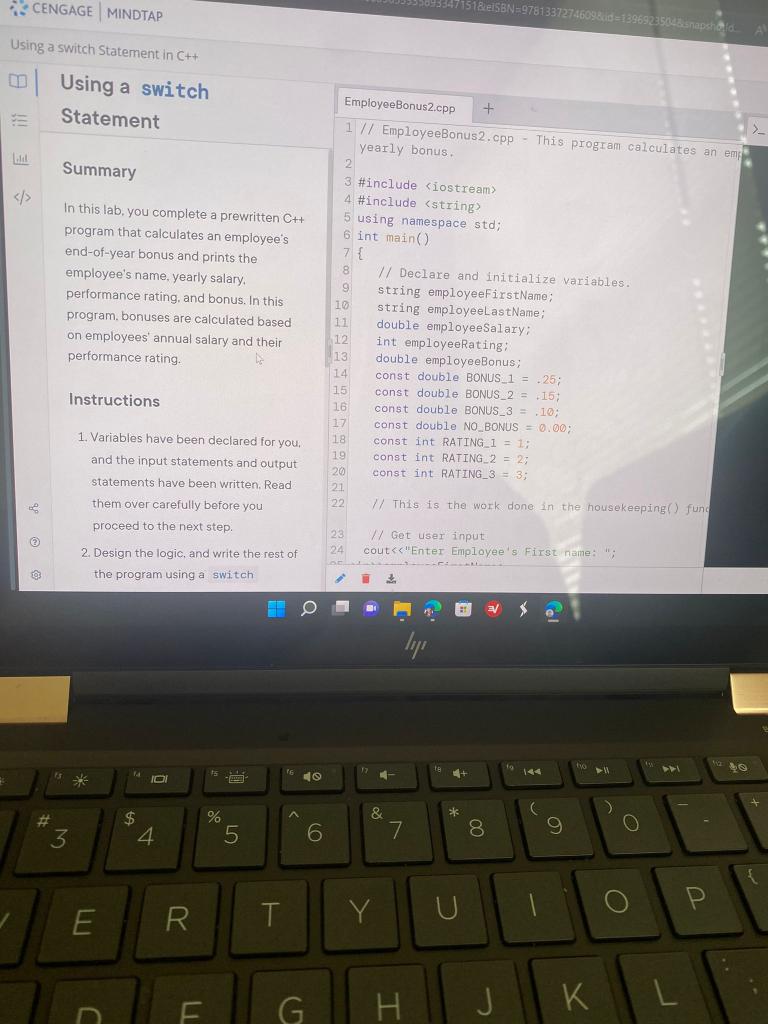 Solved Statement in C++ Using a switch Statement screen | Chegg.com