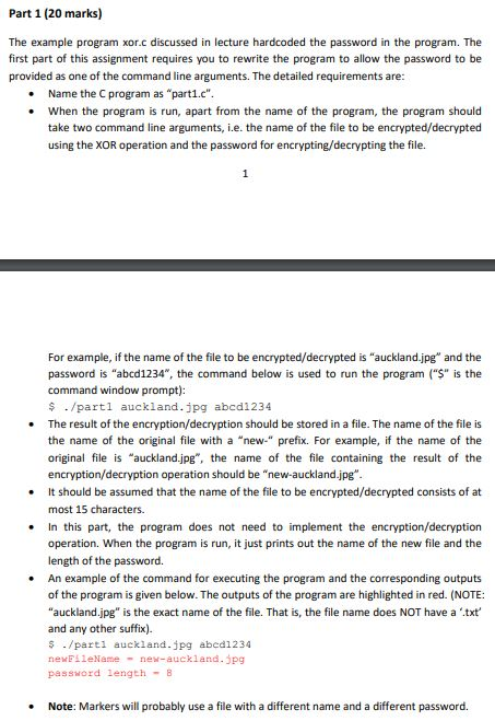Part 1 (20 marks) The example program xor.c discussed | Chegg.com