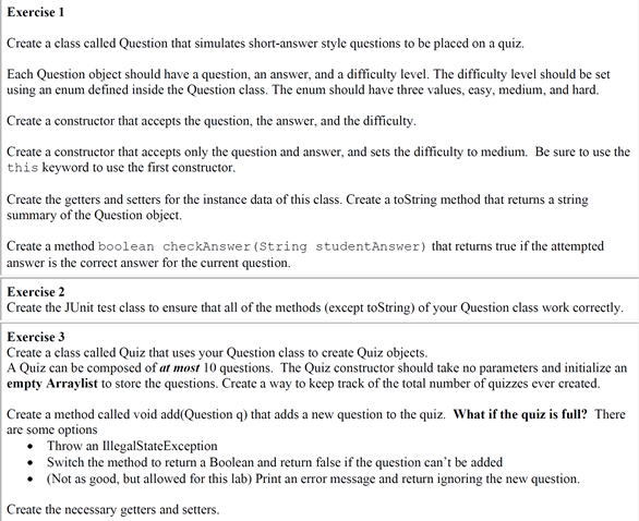 Exercise 1 Create a class called Question that | Chegg.com