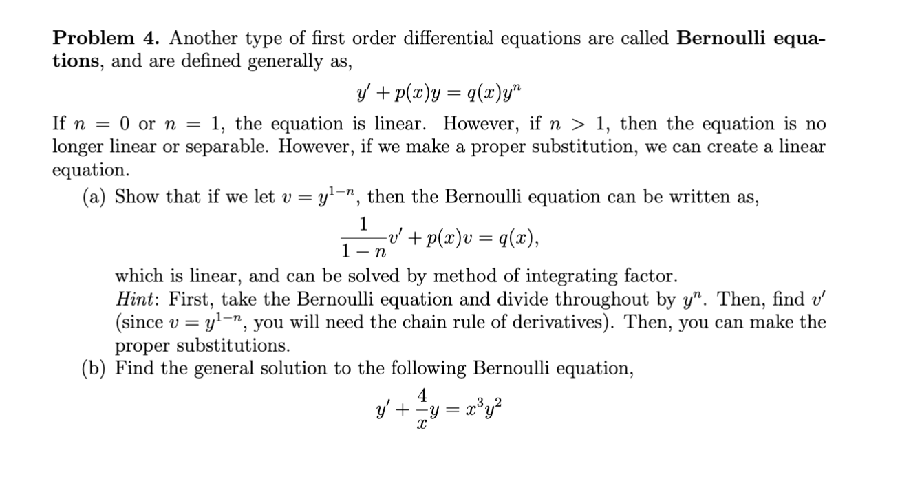 Problem 4. ﻿Another type of first order differential | Chegg.com