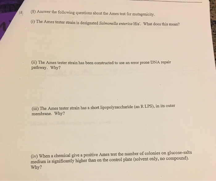 Solved Answer the following questions about the Ames test | Chegg.com