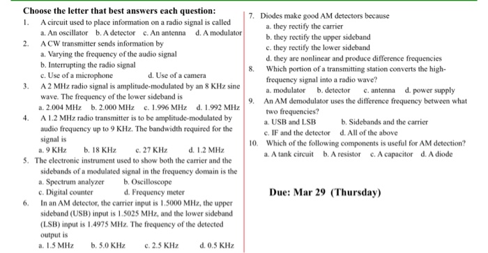 Solved Choose the letter that best answers each question: 7. | Chegg.com